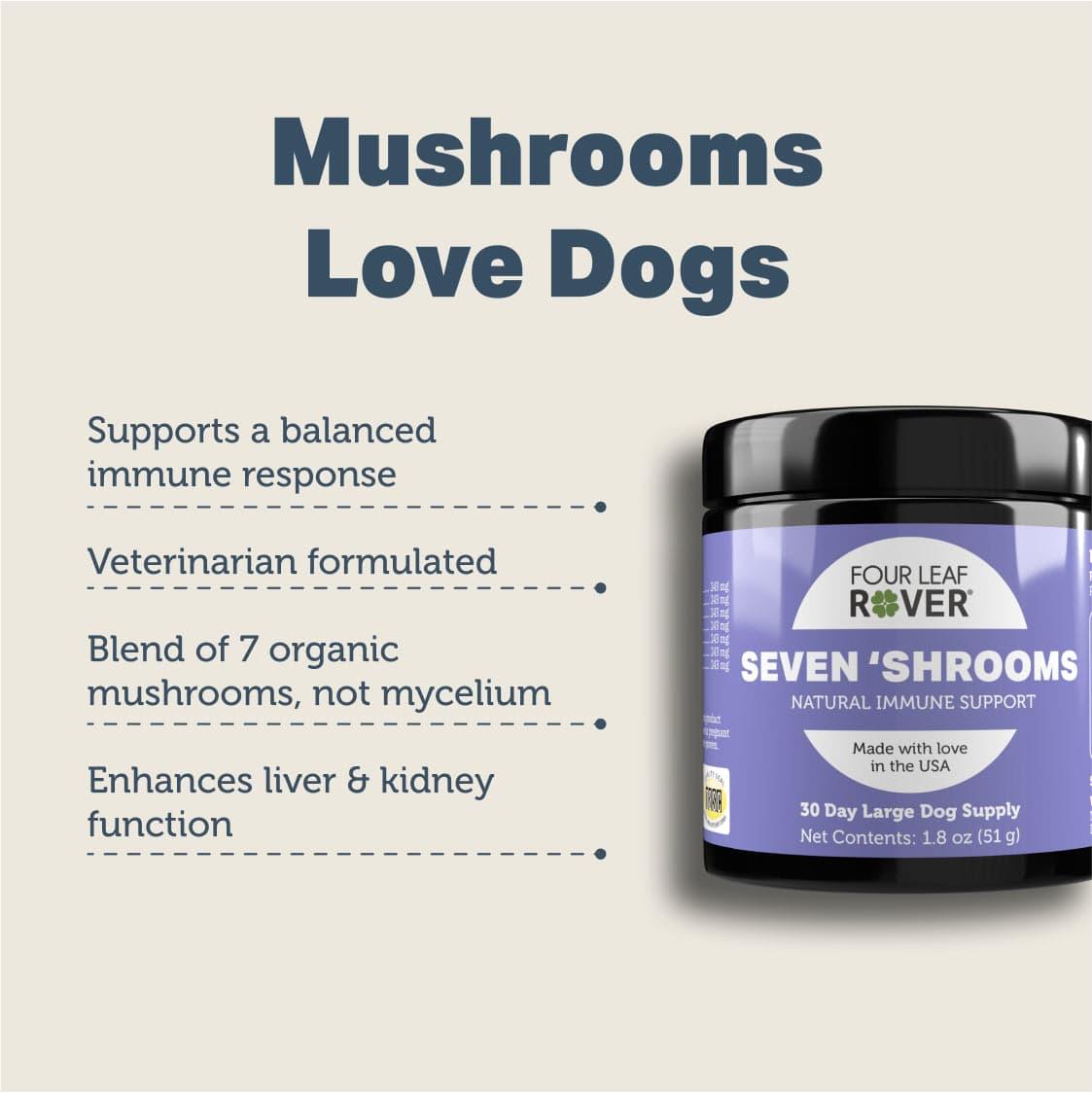 Four Leaf Rover Seven 'Shrooms Natural Immune Support Dog Supplement, 1 ...