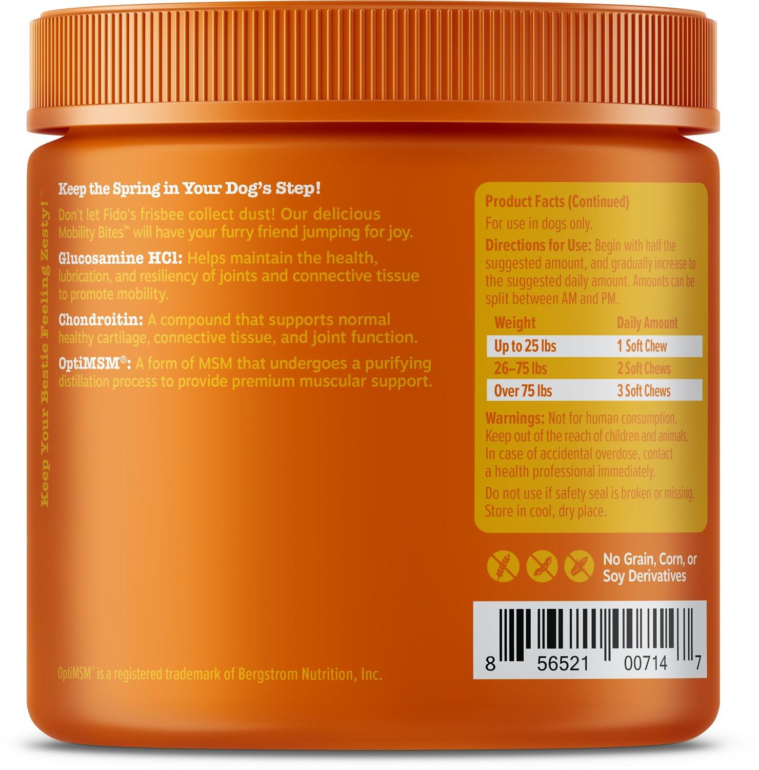Zesty Paws Mobility Bites Hip & Joint Duck Flavored Soft Chews Dog ...