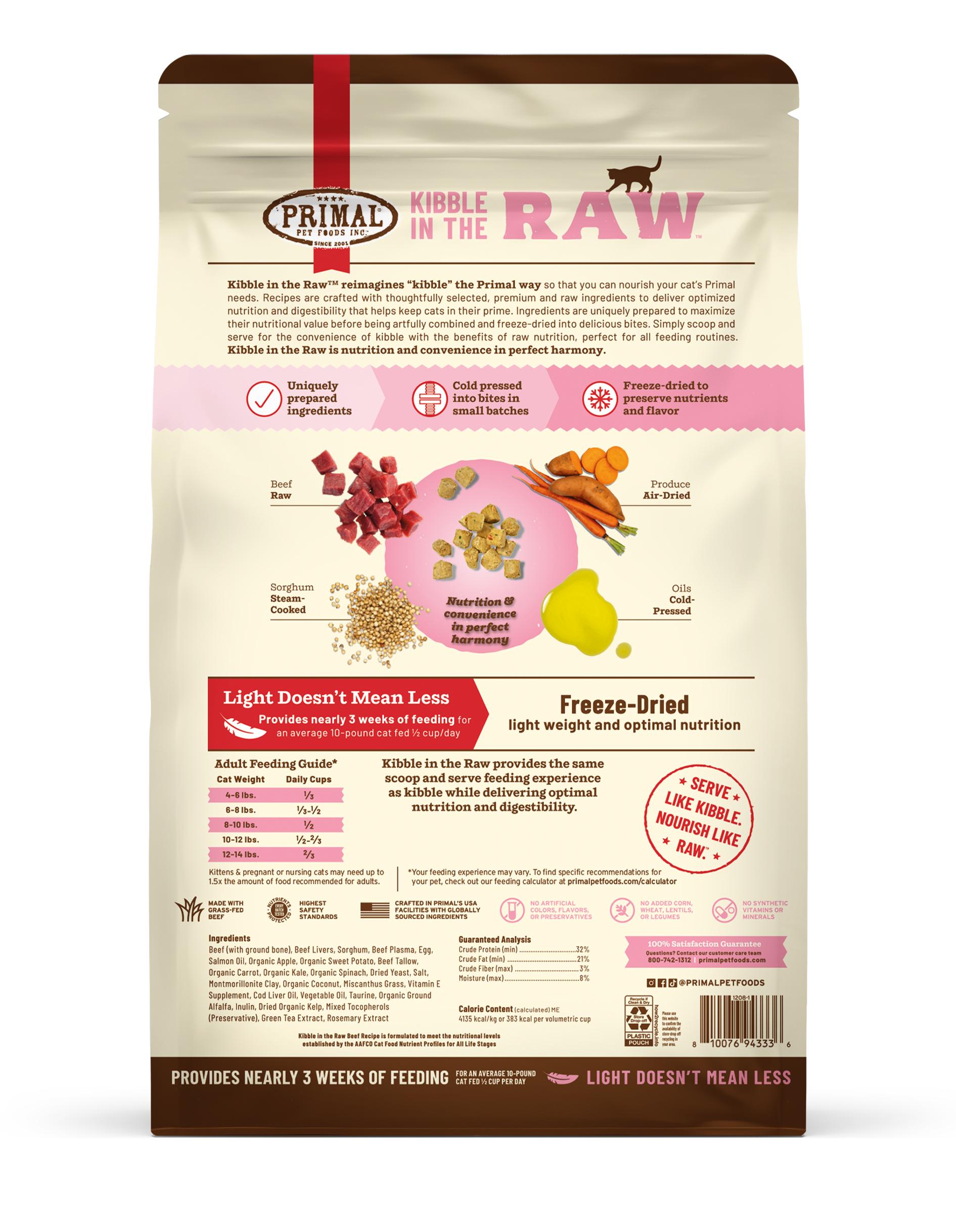 Primal Kibble in the Raw Beef Recipe Freeze-Dried Cat Food, 1.5-lb ...